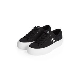 Plateausneaker Calvin Klein Jeans "VULC FLATFORM LOW CV MG", Damen, Gr. 41, schwarz-weiß (schwarz, weiß), Textil, Sportlich, Schuhe, Schnürschuh, Freizeitschuh, Halbschuh mit seitlichem Logo
