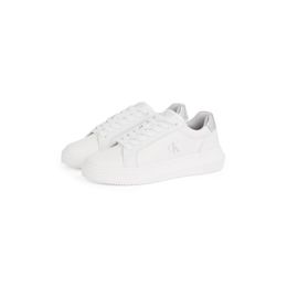 Sneaker Calvin Klein Jeans "CHUNKY CUPSOLE LOW MG", Damen, Gr. 36, silber (weiß, silberfarben), Leder, Sportlich, Schuhe, Schnürschuh, Freizeitschuh, Halbschuh mit Fersenkontrast