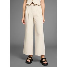 Bundfaltenhose Laura Scott, Damen, Gr. 42, N-Gr, beige, Web, Obermaterial: 80% Polyester, 16% Viskose, 4% Elasthan, unifarben, feminin, figurumspielend knöchelfrei, Hosen, mit weitem Bein