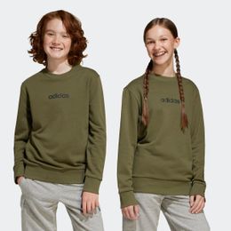 Sweatshirt adidas Sportswear "J LIN FT CREW", Kinder, Gr. 140, grün (olive strata, schwarz), Obermaterial: 55% Baumwolle, 36% Polyester, 9% Viskose, sportlich, Rundhals, Sweatshirts