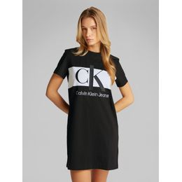 Shirtkleid Calvin Klein Jeans "BLOCKING T-SHIRT DRESS", Damen, Gr. L (40), N-Gr, schwarz (ck schwarz), Jersey, Obermaterial: 100% Baumwolle, unifarben, feminin, regular fit, Rundhals, Kurzarm, Kleider