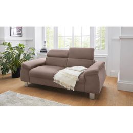 COTTA Polstergarnitur »Komaris«, (Set), Set: bestehend aus 2-Sitzer und Hocker, Kopfteilverstellung braun mud