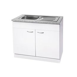 Wiho-K&uuml;chen WIHO K&Uuml;CHEN Sp&uuml;lenschrank &raquo;Kiel&laquo; 100 cm breit Front und Korpus: wei&szlig;, Arbeitsplatte: Marmor Dekor beige