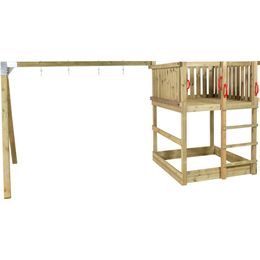 Spielturm Plus "Play", beige (druckimprägniert), Spieltürme, KinderB:359cm H:200cm, Kunststoff, Holz, inklusive Schaukelanbau, B:359cm H:200cm