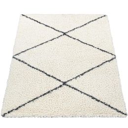 Paco Home Hochflor-Teppich &raquo;Kalmar 442&laquo; rechteckig 40 mm H&ouml;he Scandi Design, Rauten Muster, weich & kuschelig cream Obermaterial: 100% Polypropylen...