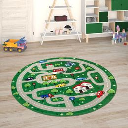 Paco Home Kinderteppich »Chicos 559« rund 2 mm Höhe Flachgewebe, Straßen-Spiel-Teppich, Kinderzimmer grün Obermaterial: 100% Polyester Ø 120 cm 1...