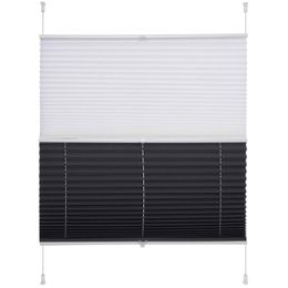 Liedeco Plissee &raquo;Day & Night&laquo; Lichtschutz ohne Bohren verspannt Faltenstore anthrazit/wei&szlig; Obermaterial: 100% Polyester 130 cm