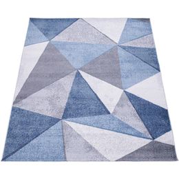 Paco Home Teppich »Bari 874« rechteckig 13 mm Höhe Kurzflor, modernes geometrisches Design, Used-Look blau Obermaterial: 90% Polypropylen, 10%...