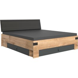 Stauraumbett wimex "Stockholm, gepolstertes Kopfteil, zus&auml;tzlicher Stauraum am Fu&szlig;ende", grau (plankeneiche, graphit), B:170cm L:210cm, Betten, Stauraumbett, inklusive 2 Bettschubladen, wahlweise 160 oder 180x200cm Liegefl&auml;che