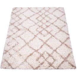 Paco Home Hochflor-Teppich »Kalmar 449« rund 44 mm Höhe Shaggy, Scandi Design, modernes Rauten Muster, weich & kuschelig creme/beige Obermaterial:...