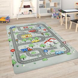 Paco Home Kinderteppich »Chicos 559« rechteckig 2 mm Höhe Flachgewebe, Straßen-Spiel-Teppich, Kinderzimmer grau Obermaterial: 100% Polyester B :...