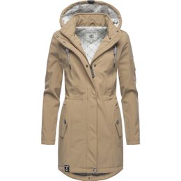 Softshelljacke PEAK TIME "L60013", Damen, Gr. XL (42), beige, Softshell, Obermaterial: 96% Polyester, 4% Elasthan, Futter 1: 100% Polyester, Futter 2: 60% Baumwolle, 40% Polyester, sportlich, figurbetont Po-bedeckend, Langarm Ärmel ohne Ärmelschlitz normaler Saum mit Reißverschluss, Jacken, wasserabweisender Übergangs-Mantel mit abnehmbarer Kapuze