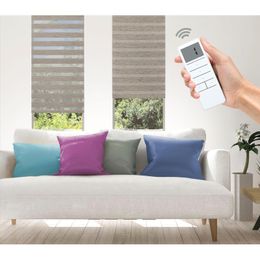 GOOD LIFE Elektrisches Rollo &raquo;Wood - SMART HOME&laquo; Lichtschutz ohne Bohren mit Fernbedienung mokka/wei&szlig; + wei&szlig; Obermaterial: 86% Polyester, 8%...