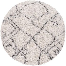 Paco Home Hochflor-Teppich »Kalmar 448« rund 44 mm Höhe Shaggy, Scandi Design, modernes Rauten Muster, weich & kuschelig creme/anthrazit...