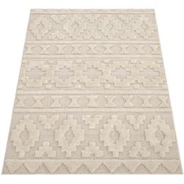 Paco Home Hochflor-Teppich »Genua 744« rechteckig 34 mm Höhe Uni Farben, Hoch-Tief Effekt, modernes Design, sehr weicher Flor creme Obermaterial:...