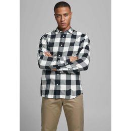 Jack & Jones JACK & JONES Karohemd »JJ JJEGINGHAM TWILL SHIRT L/« weiß-schwarz L - N-Gr N-Gr L Twill Hemd im Biker Look
