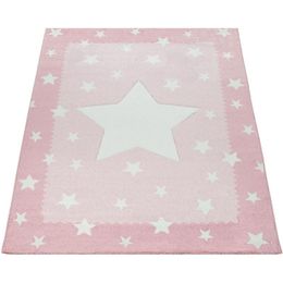 Paco Home Kinderteppich »Ela 398« rechteckig 17 mm Höhe 3D-Design, Motiv Sterne, Pastell-Farben, mit Bordüre, Kinderzimmer pink Obermaterial: 100%...