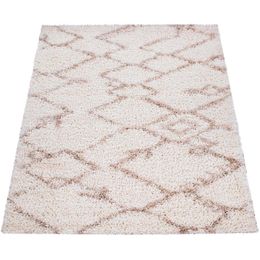 Paco Home Hochflor-Teppich »Kalmar 447« rechteckig 44 mm Höhe Shaggy, Scandi Design, modernes Rauten Muster, weich & kuschelig creme/beige...
