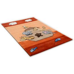 Theko Kinderteppich »Animals on Tour« rechteckig 14 mm Höhe Kurzflor, handgearbeiteter Reliefschnitt (Carving), Motiv Tiere terra Obermaterial:...