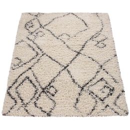Paco Home Hochflor-Teppich »Kalmar 448« rechteckig 44 mm Höhe Shaggy, Scandi Design, modernes Rauten Muster, weich & kuschelig creme/anthrazit...