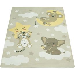 Paco Home Kinderteppich »Chicos 551« rechteckig 2 mm Höhe Flachgewebe, niedliches Kinder Design, Motiv Tiere, Kinderzimmer beige Obermaterial: 100%...