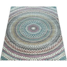 Paco Home Teppich &raquo;Apisto 350&laquo; rechteckig 18 mm H&ouml;he Kurzflor, modernes Design, 3D-Effekt, Pastell-Farben, Wohnzimmer mehrfarbig Obermaterial: 100%...