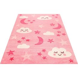 Smart Kids Kinderteppich &raquo;LaLeLu&laquo; rechteckig 9 mm H&ouml;he Mond Sterne Wolken, Konturenschnitt rosa Obermaterial: 100% Polyester B : 160 cm 1 Stk.