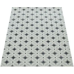 Paco Home Teppich &raquo;Charleroi 493&laquo; rechteckig 3 mm H&ouml;he 3D-Retro Design, In- und Outdoor geeignet grau Obermaterial: 100% Polypropylen B : 160 cm...