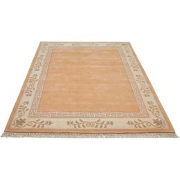 LUXOR living Wollteppich »Adour« rechteckig 18 mm Höhe reine Wolle, handgeknüpft, mit Bordüre und Fransen, Wohnzimmer apricot Obermaterial: 100%...