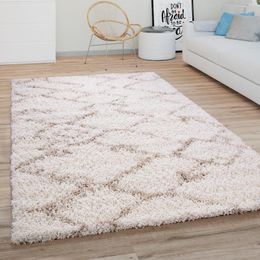 Paco Home Hochflor-Teppich »Kalmar 447« rund 44 mm Höhe Shaggy, Scandi Design, modernes Rauten Muster, weich & kuschelig creme/beige Obermaterial:...