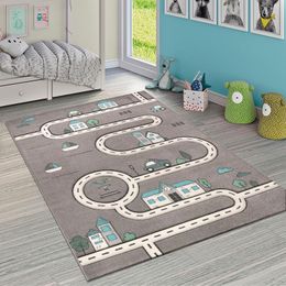 Paco Home Kinderteppich »Diamond 710« rechteckig 17 mm Höhe Kurzflor, Straßen-Spiel-Teppich, Kinderzimmer grau Obermaterial: 100% Polypropylen B :...