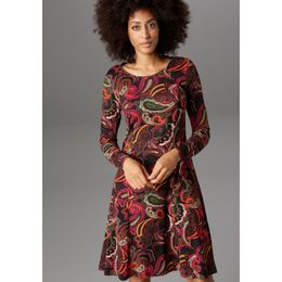 Aniston SELECTED Jerseykleid Paisley-Druck in satten Farben schwarz-rot-orange-grün-lila-gemustert 40 - N-Gr N-Gr 40 Damenkleid aus elastischer...