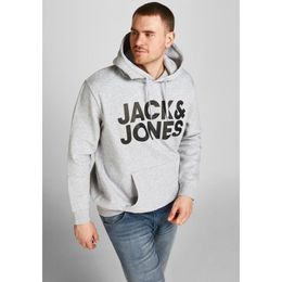Jack & Jones PlusSize JACK & JONES PLUSSIZE Kapuzensweatshirt &raquo;CORP LOGO SWEAT HOOD&laquo;, Bis Gr&ouml;&szlig;e 6XL hellgrau-meliert 4XL (64/66) 4XL (64/66) Sweatshirt mit Frontprint
