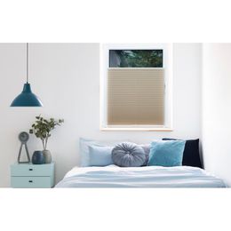 mydeco Plissee &raquo;Free&laquo; Lichtschutz ohne Bohren verspannt sand + wei&szlig; Obermaterial: 100% Polyester 130 cm