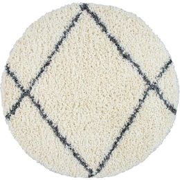 Paco Home Hochflor-Teppich &raquo;Kalmar 442&laquo; rund 40 mm H&ouml;he Scandi Design, Rauten Muster, weich & kuschelig cream Obermaterial: 100% Polypropylen &Oslash; 200...