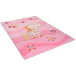 Theko Kinderteppich »Maui 3034« rechteckig 14 mm Höhe Kurzflor, Motiv Einhorn, handgearbeiteter Konturenschnitt rosé Obermaterial: 100% Polyacryl B...