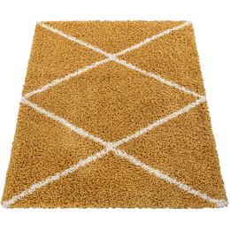 Paco Home Hochflor-Teppich &raquo;Kalmar 442&laquo; rechteckig 40 mm H&ouml;he Scandi Design, Rauten Muster, weich & kuschelig gelb Obermaterial: 100% Polypropylen...