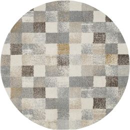 OCI DIE TEPPICHMARKE Teppich »NEW VILLA SQUARES« rund 20 mm Höhe feine Karos, meliert, Wohnzimmer grau/creme Obermaterial: 100% Polypropylen Ø 120...