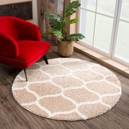 Sanat Hochflor-Teppich &raquo;Madrid&laquo; rund 30 mm H&ouml;he Wohnzimmer, Langflor, Shaggy Teppich beige Obermaterial: 100% Polypropylen &Oslash; 150 cm 1 Stk.