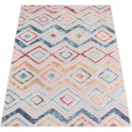 Paco Home Teppich »Fusion 761« rechteckig 10 mm Höhe Kurzflor, Rauten Muster, Boho, In- und Outdoor geeignet, Wohnzimmer mehrfarbig Obermaterial:...