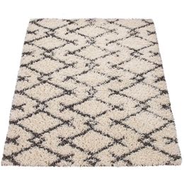 Paco Home Hochflor-Teppich »Kalmar 451« rechteckig 44 mm Höhe Shaggy, Scandi Design, modernes Rauten Muster, weich & kuschelig creme/anthrazit...
