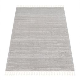 Paco Home Teppich &raquo;Auckland 294&laquo; rechteckig 21 mm H&ouml;he Kurzflor, Uni-Farben, Hoch-Tief-Effekt, mit Fransen grau Obermaterial: 100% Polyester B :...