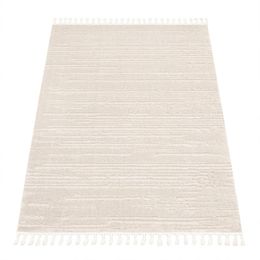 Paco Home Teppich &raquo;Auckland 294&laquo; rechteckig 21 mm H&ouml;he Kurzflor, Uni-Farben, Hoch-Tief-Effekt, mit Fransen creme Obermaterial: 100% Polyester B :...