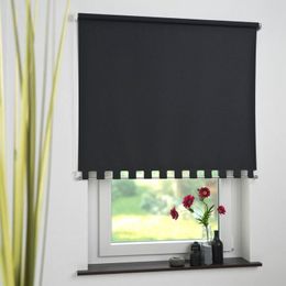 Liedeco Seitenzugrollo Lichtschutz mit Bohren Volantrollo - eckiger Volant, Fixma&szlig; schwarz Obermaterial: 100% Polyester 180 cm