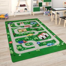 Paco Home Kinderteppich »Chicos 559« rechteckig 2 mm Höhe Flachgewebe, Straßen-Spiel-Teppich, Kinderzimmer grün Obermaterial: 100% Polyester B :...