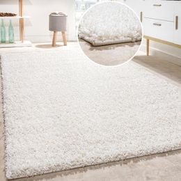 Paco Home Teppich &raquo;Twister 500&laquo; rechteckig 44 mm H&ouml;he Uni Hochflor Shaggy mit hoher Fadendichte creme Obermaterial: 100% Polypropylen B : 140 cm...