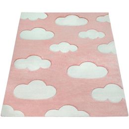 Paco Home Kinderteppich »Cosmo 342« rechteckig 12 mm Höhe 3D-Design, niedliches Wolken Motiv, Pastell-Farben, Kinderzimmer pink Obermaterial: 100%...