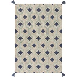 FLAIR RUGS Wollteppich »Marco« rechteckig 4 mm Höhe aus 100% Wolle, Ethno Design, im Boho Look, mit Quasten blau Obermaterial: 100% Wolle B : 200...