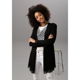Aniston SELECTED Cardigan mit Chiffon-Abschlüssen schwarz 36 36 Damen-Strickjacke mit langen Ärmeln
