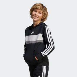 Kapuzensweatshirt adidas Sportswear "J 3S TIB FL HD", Kinder, Gr. 128, schwarz, weiß, grau two, Obermaterial: 70% Baumwolle, 30% Polyester, sportlich, Sweatshirts